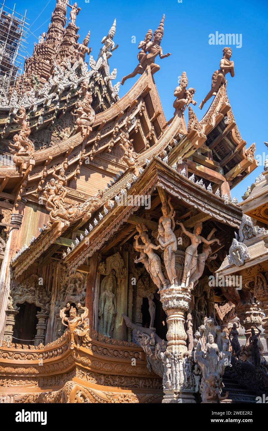 Sanctuary of Truth wooden temple in Pattaya Thailand is a gigantic wood ...