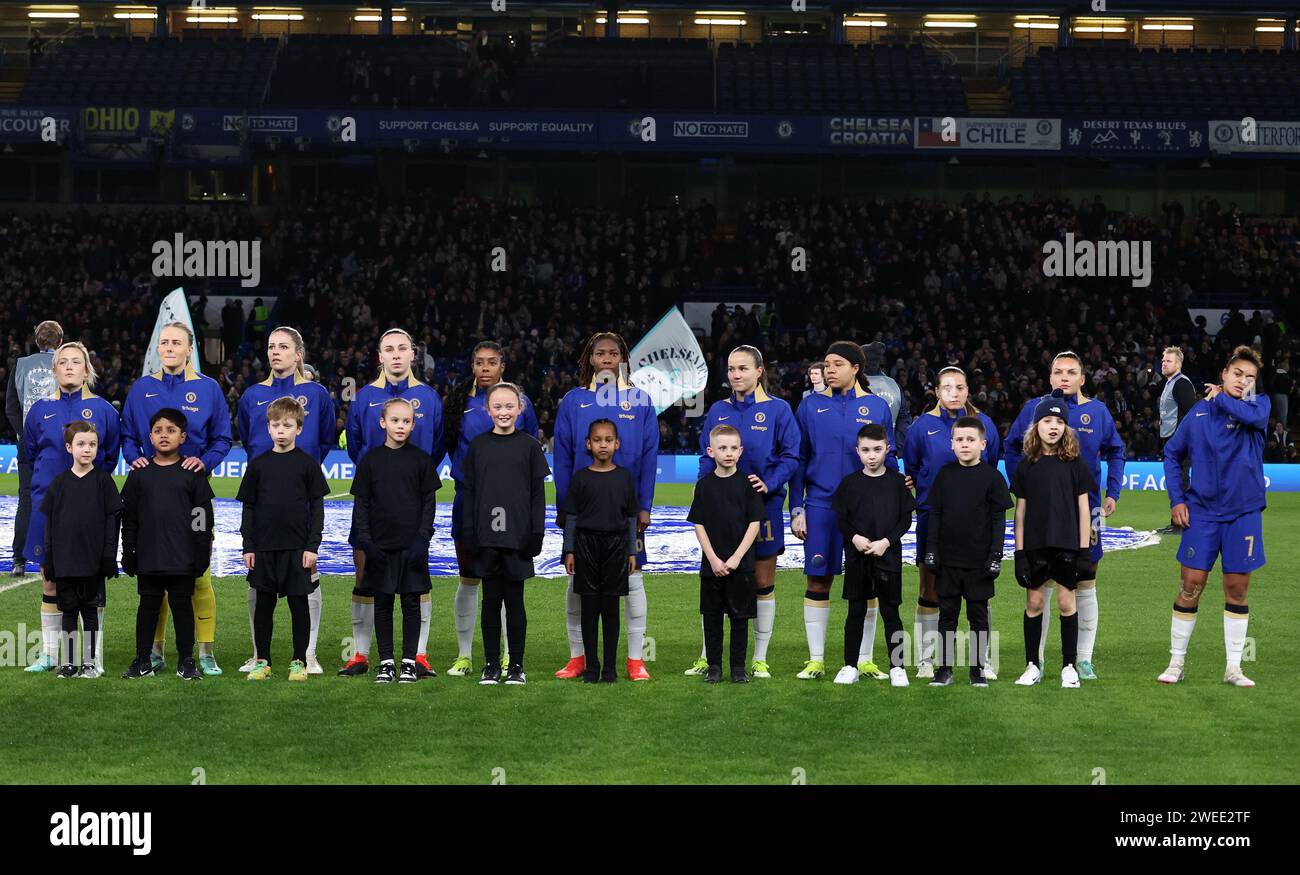 London, UK. 24th Jan, 2024. Chelsea Women line up during the UEFA Women ...
