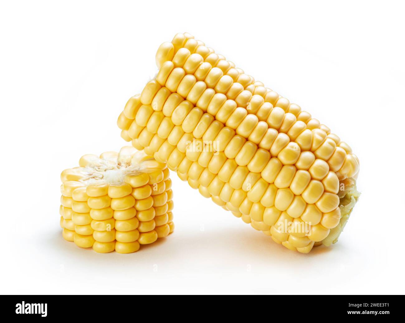 natural yellow sweetcorn piesces isolated white background Stock Photo ...