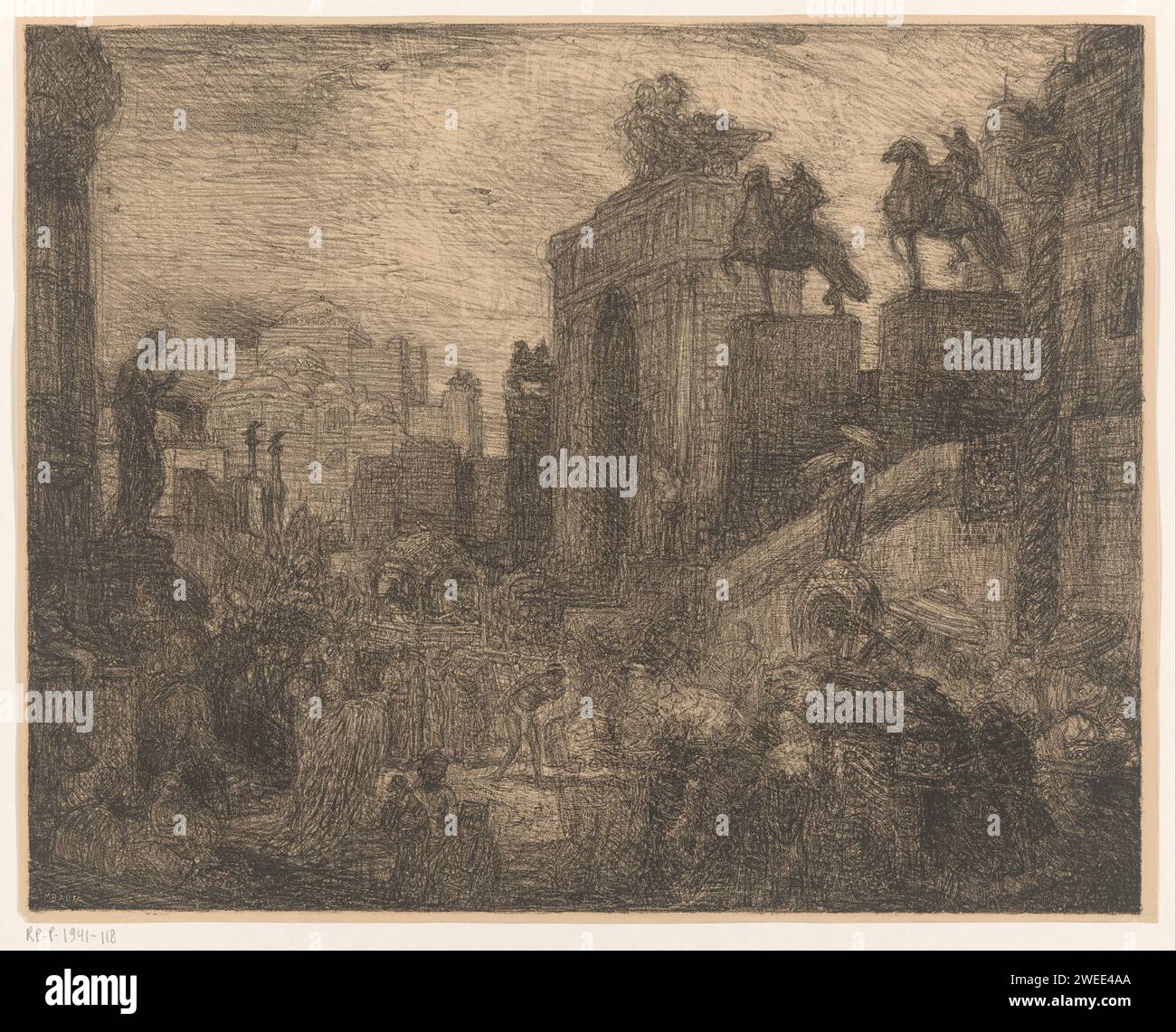 Parade with carrying carriage, Marius Bauer, 1877 - 1932 print Figures ...