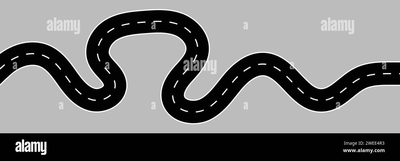 Horizontal asphalt road from template. Top view. Winding road Flat ...