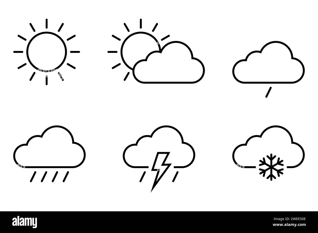 Weather Forecast Icon Set Cloud Logo Sun Sunny Day Snowflakes Snowing Wind Rain Raining