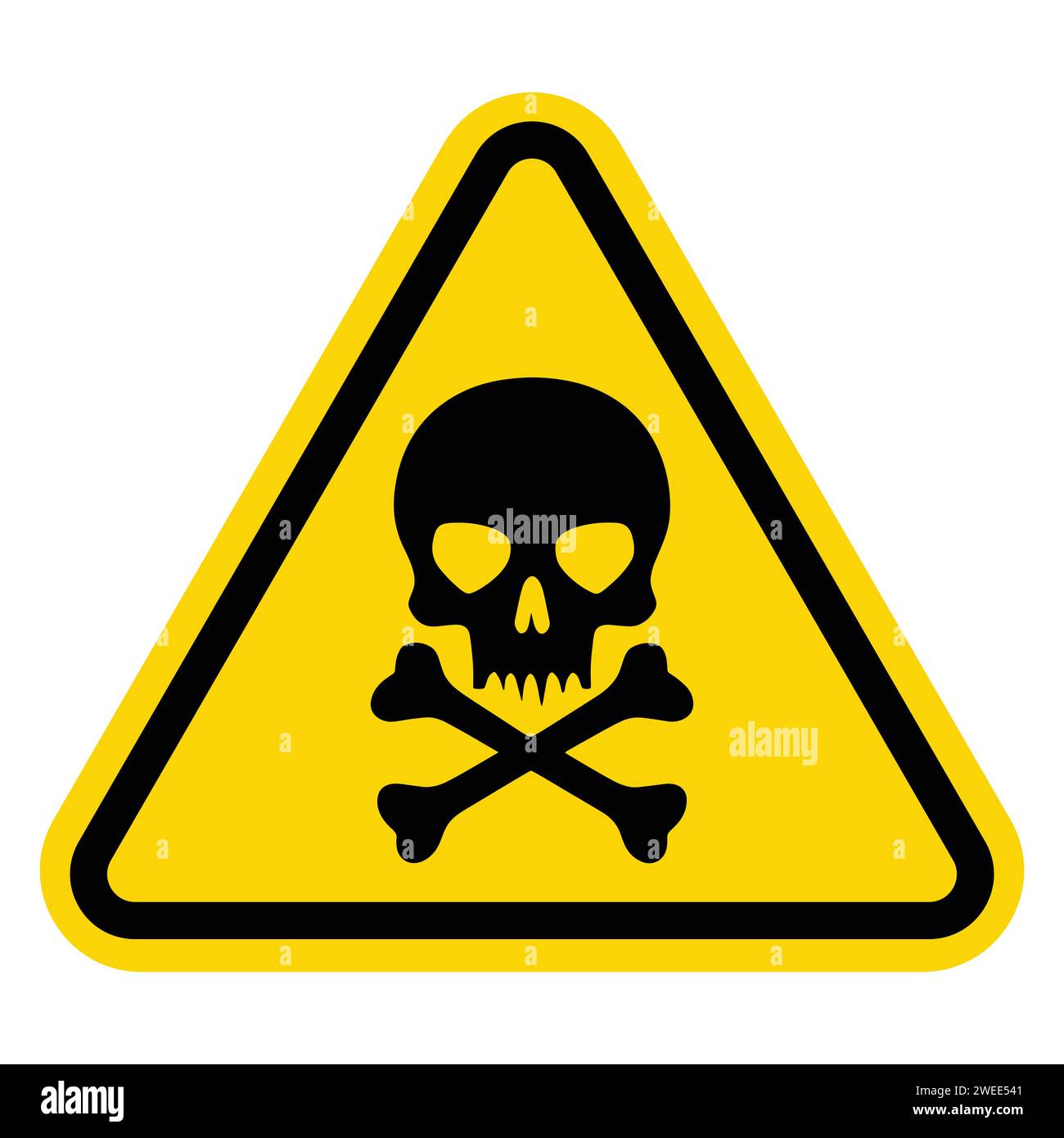 Yellow triangular Danger poison sign with skull and cross bones crossbones mark. Toxic ...