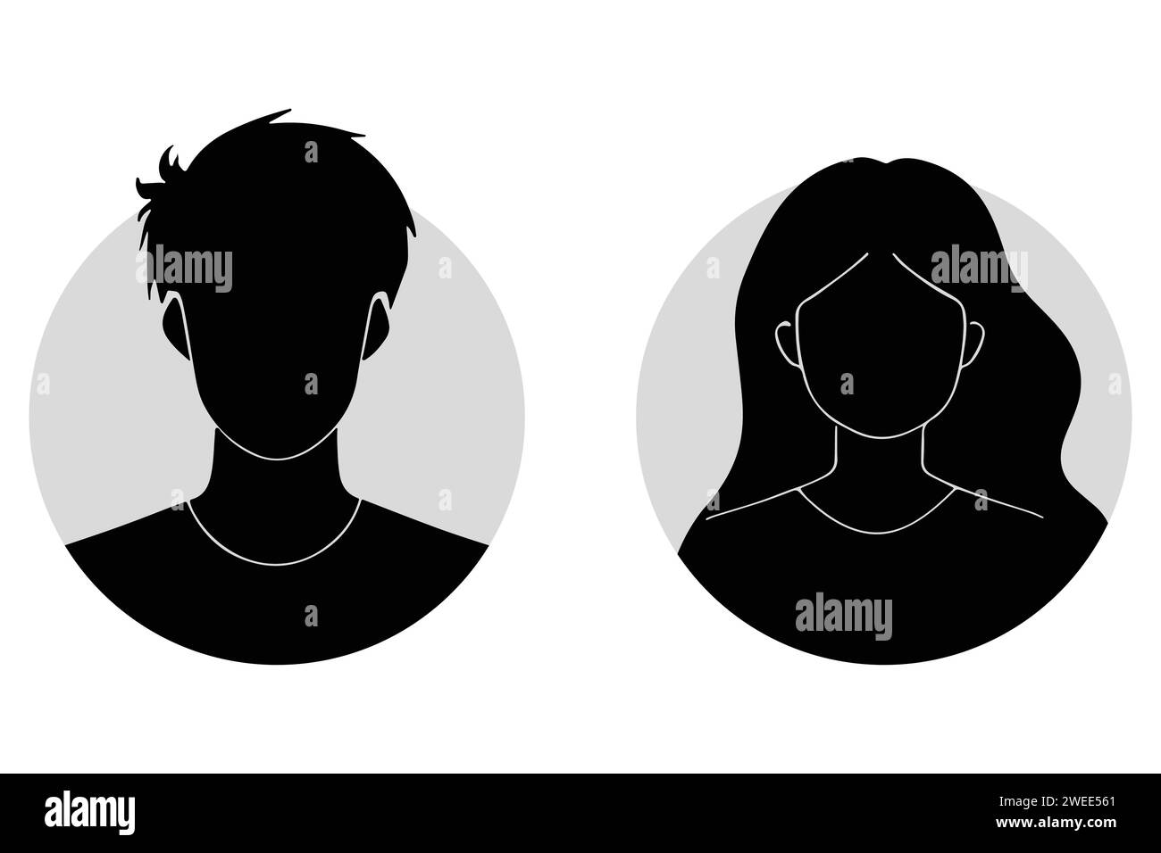 A vector illustration depicting male and female face silhouettes or ...