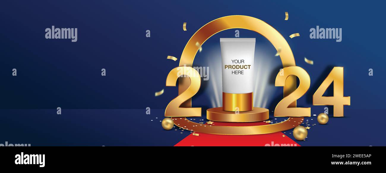 Winner stage podium mock up for cosmetic product display for year 2024 ...