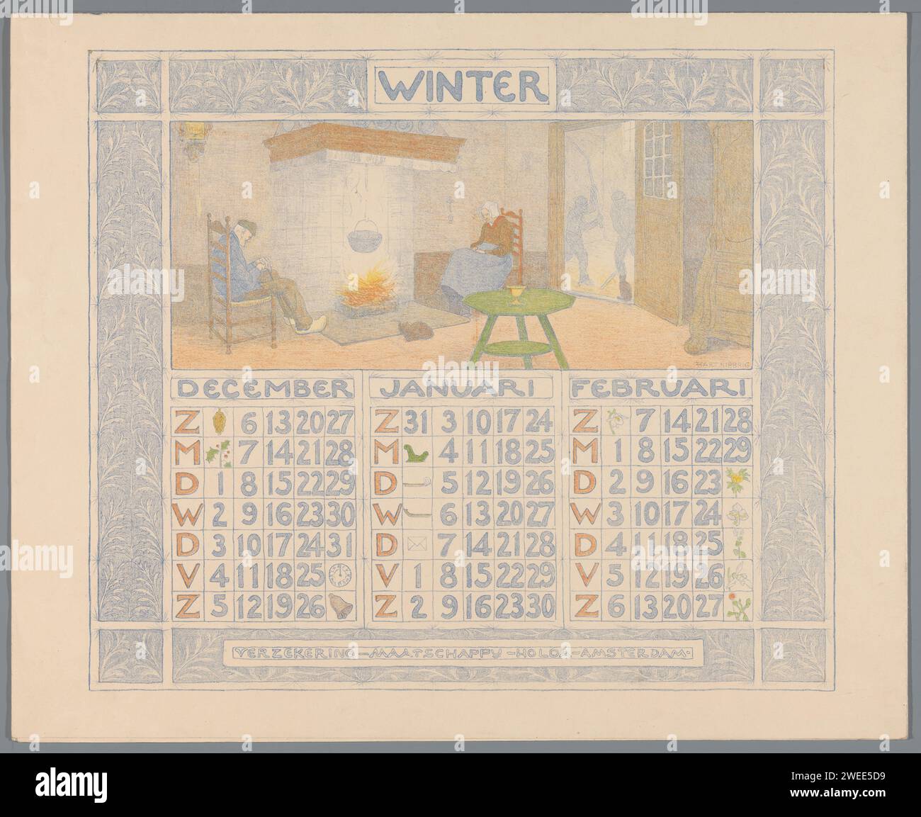 Calendar before 1903-1904 of the insurance company Holda in Amsterdam ...