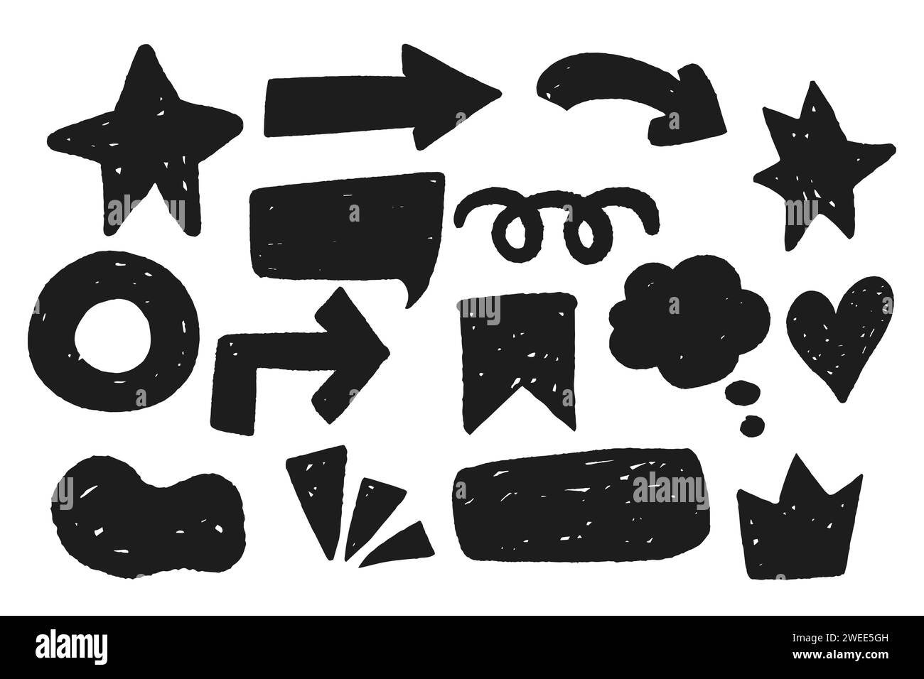 Set grunge comic elements arrows, speech bubble, cloud hearts, emotion ...