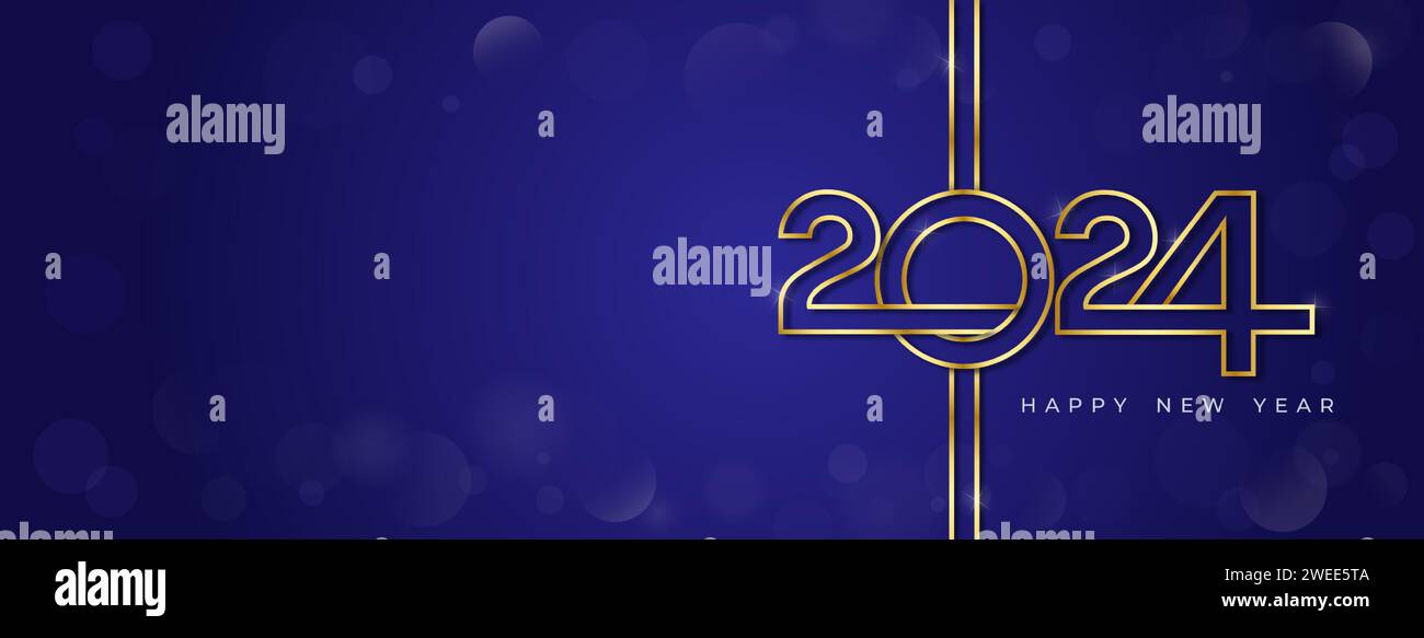 2024 happy new year banner cover design in blue background with copy ...