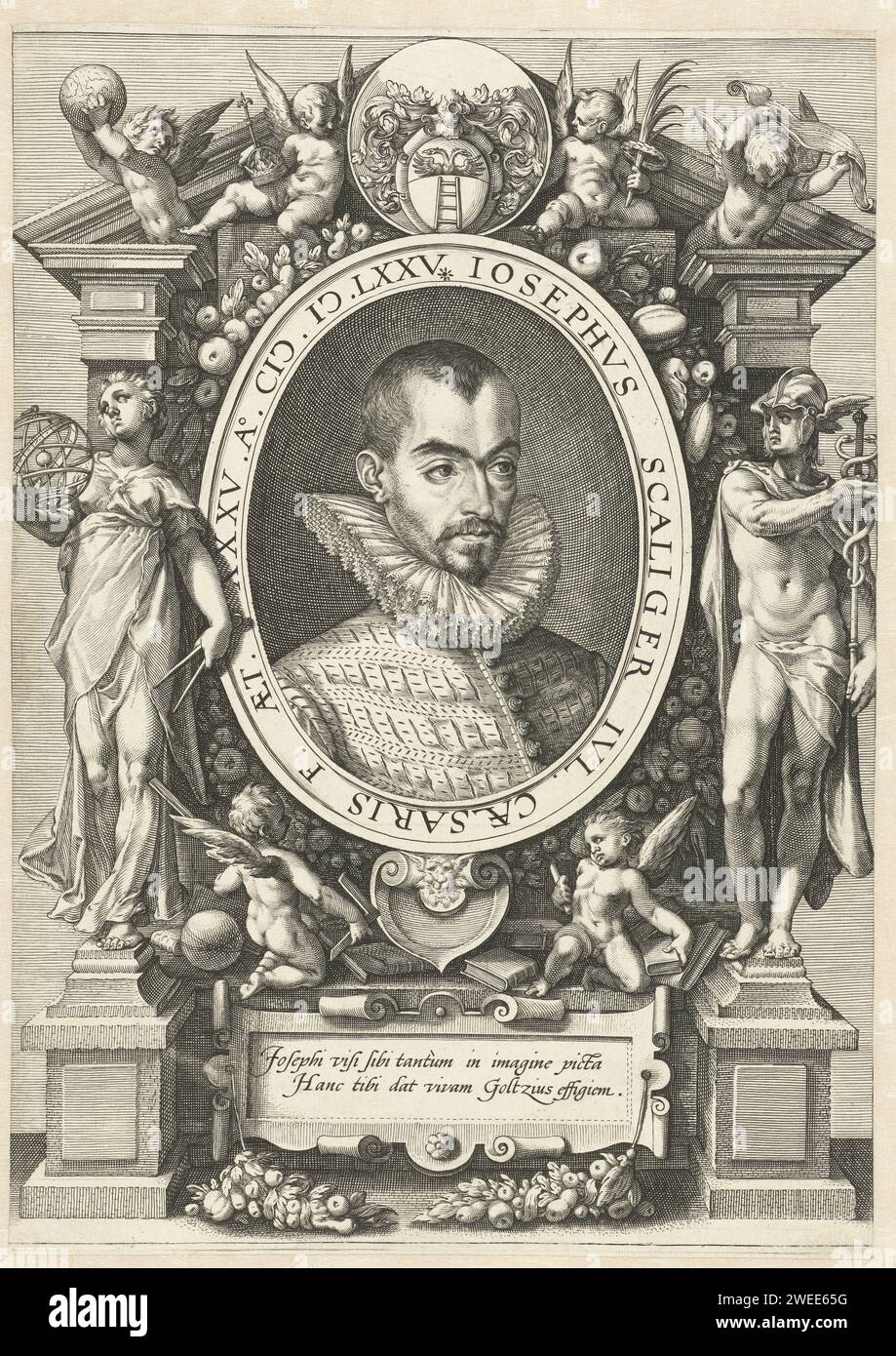 Portret Van Joseph Scaliger, Hendrick Goltzius, 1590 - 1594 print ...