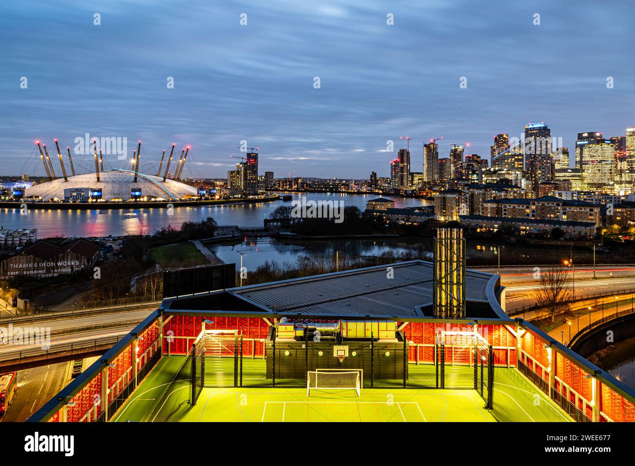 View of O2 Dome and Canary Wharf, London, UK Stock Photo - Alamy