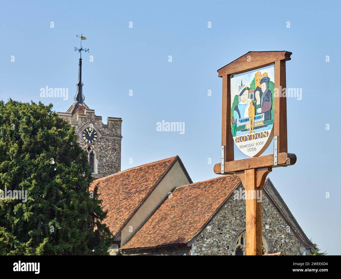 Roydon village sign Stock Photo - Alamy