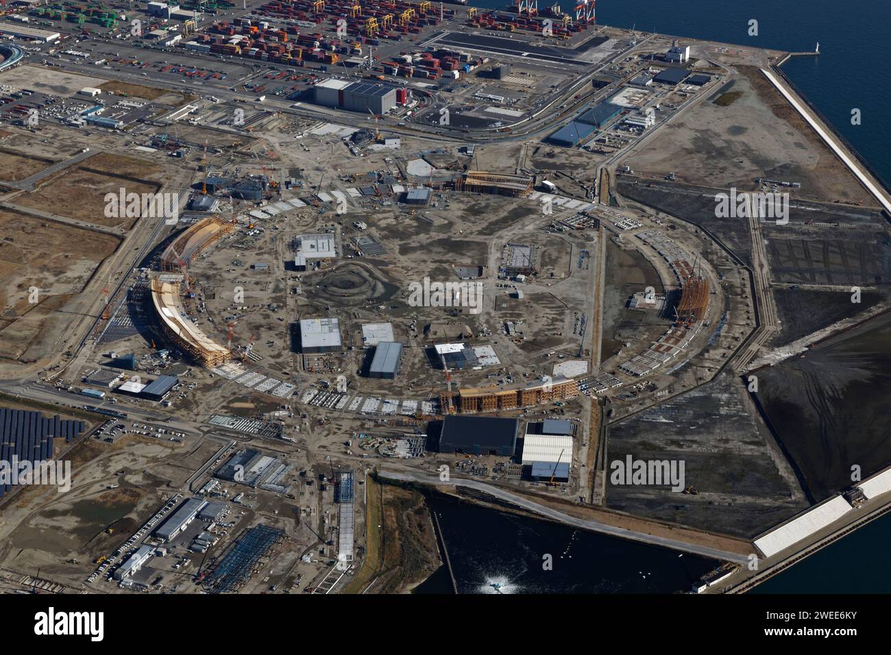 An aerial view of the under construction site of the Expo 2025 on ...