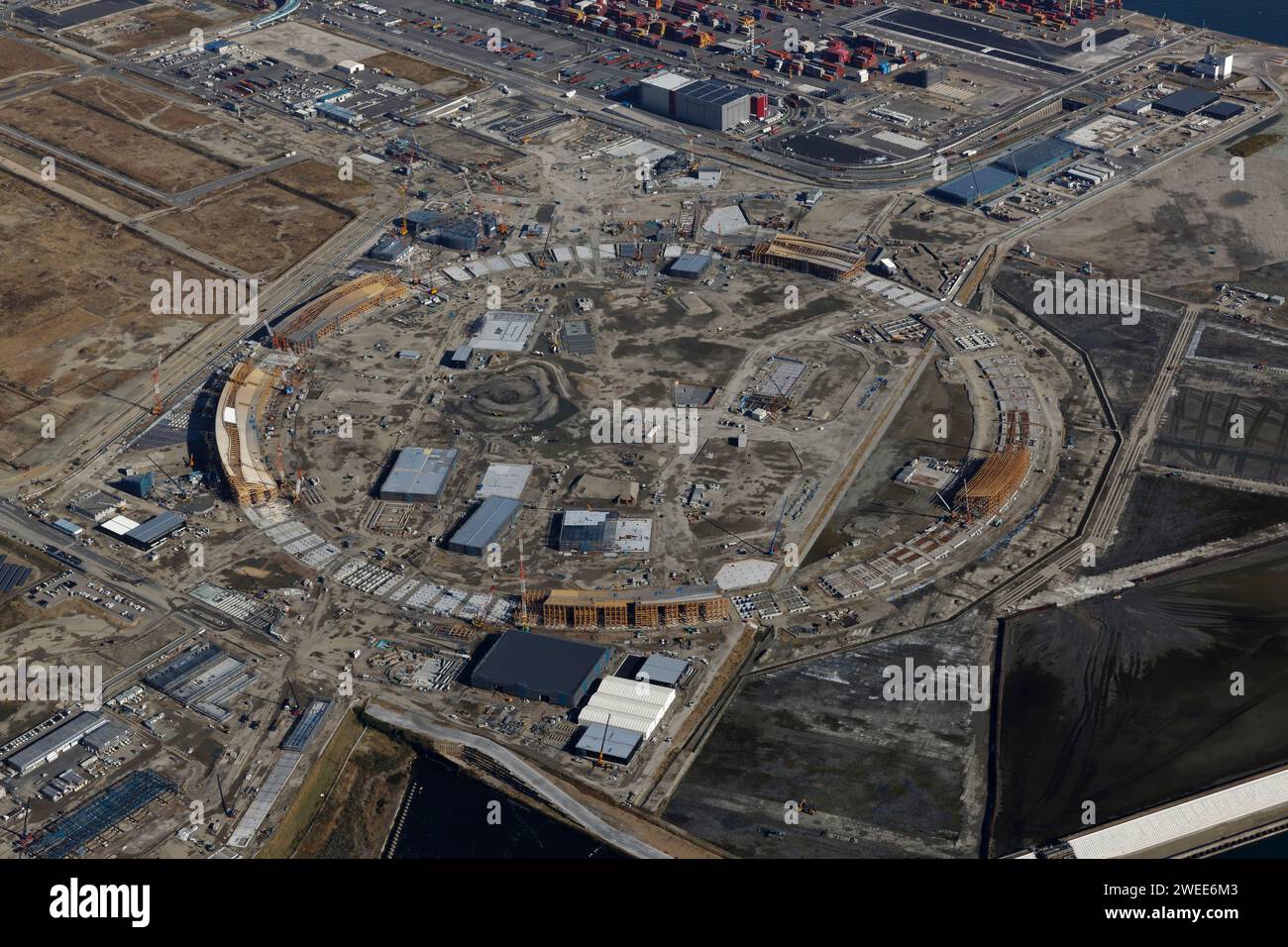 An aerial view of the under construction site of the Expo 2025 on ...
