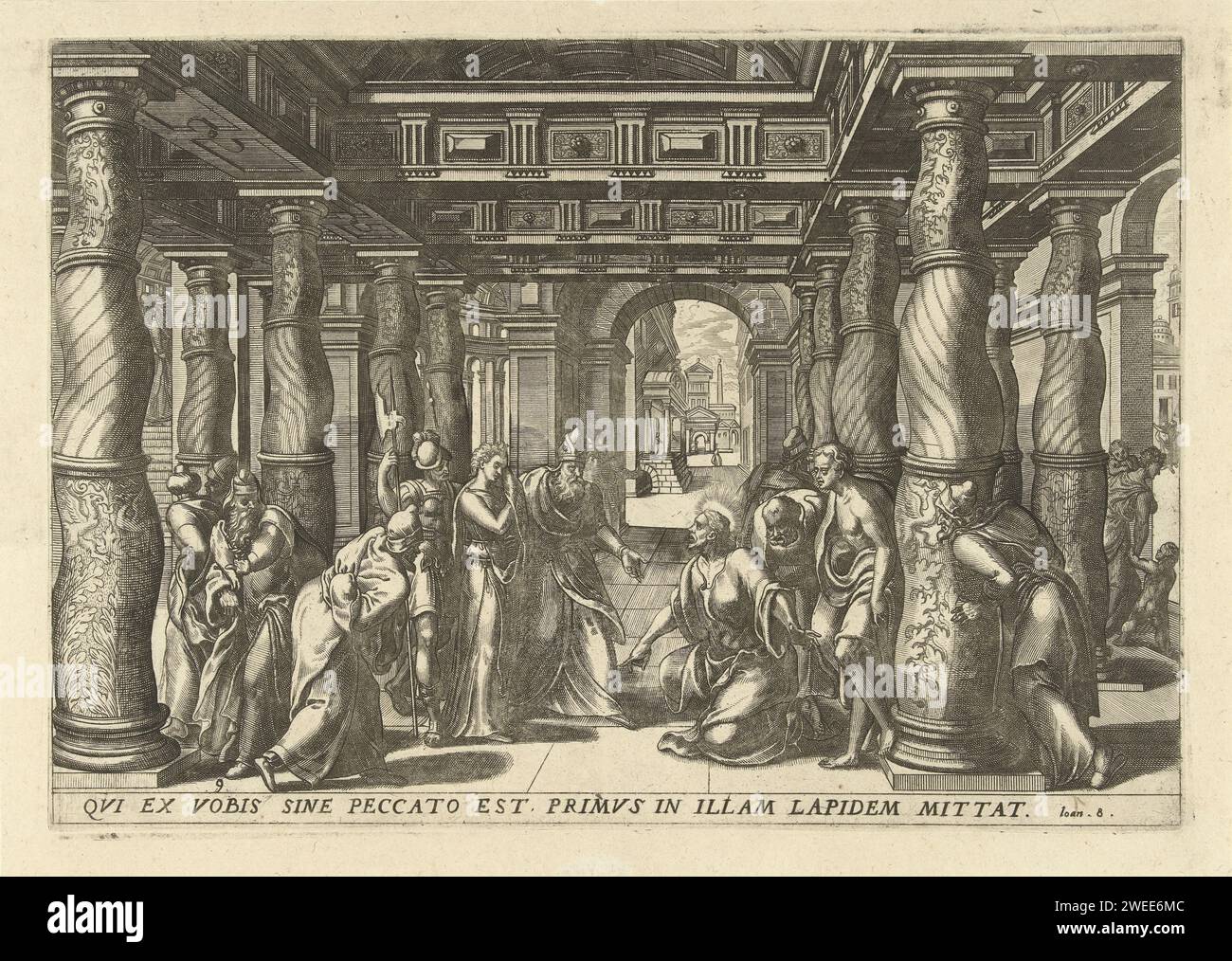 Christ and the adulterous woman, c. 1572 print The scribes bring an ...