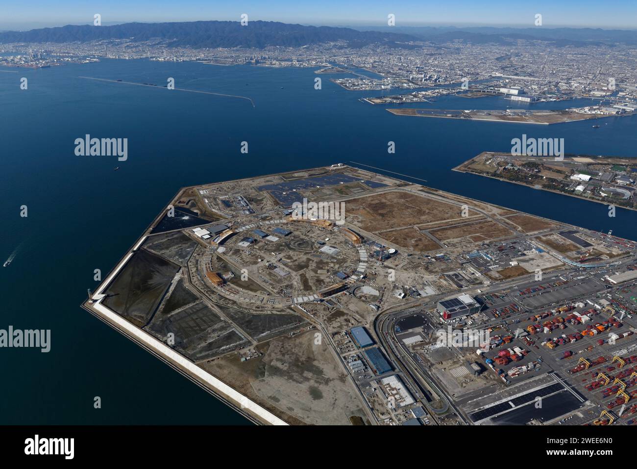 An aerial view of the under construction site of the Expo 2025 on ...