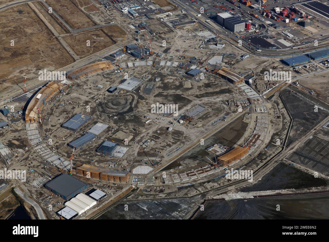 An aerial view of the under construction site of the Expo 2025 on ...