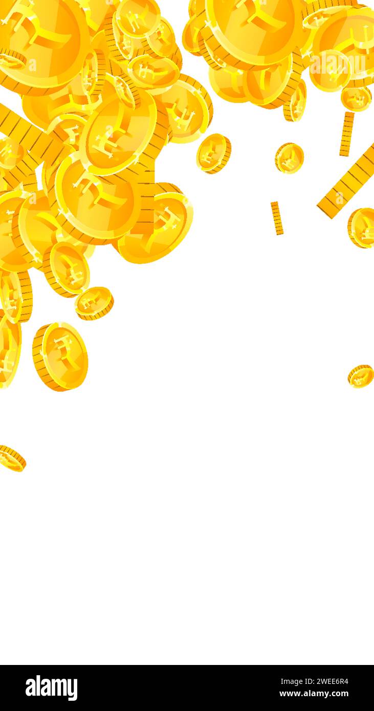 Indian rupee coins falling. Scattered gold INR coins. India money ...