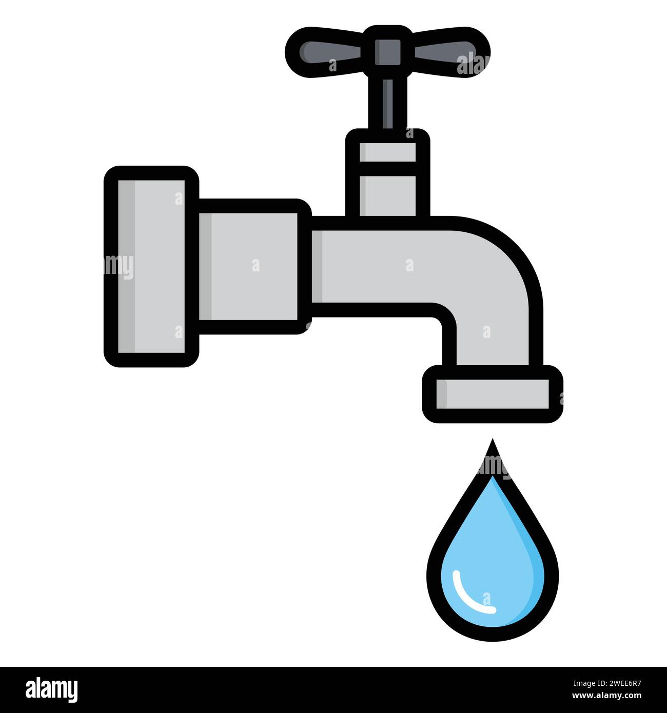 Water tap faucet with drop. Flat tap with pipe drip. Turn spigot of ...