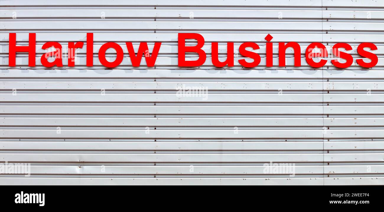 Harlow business sign Stock Photo - Alamy