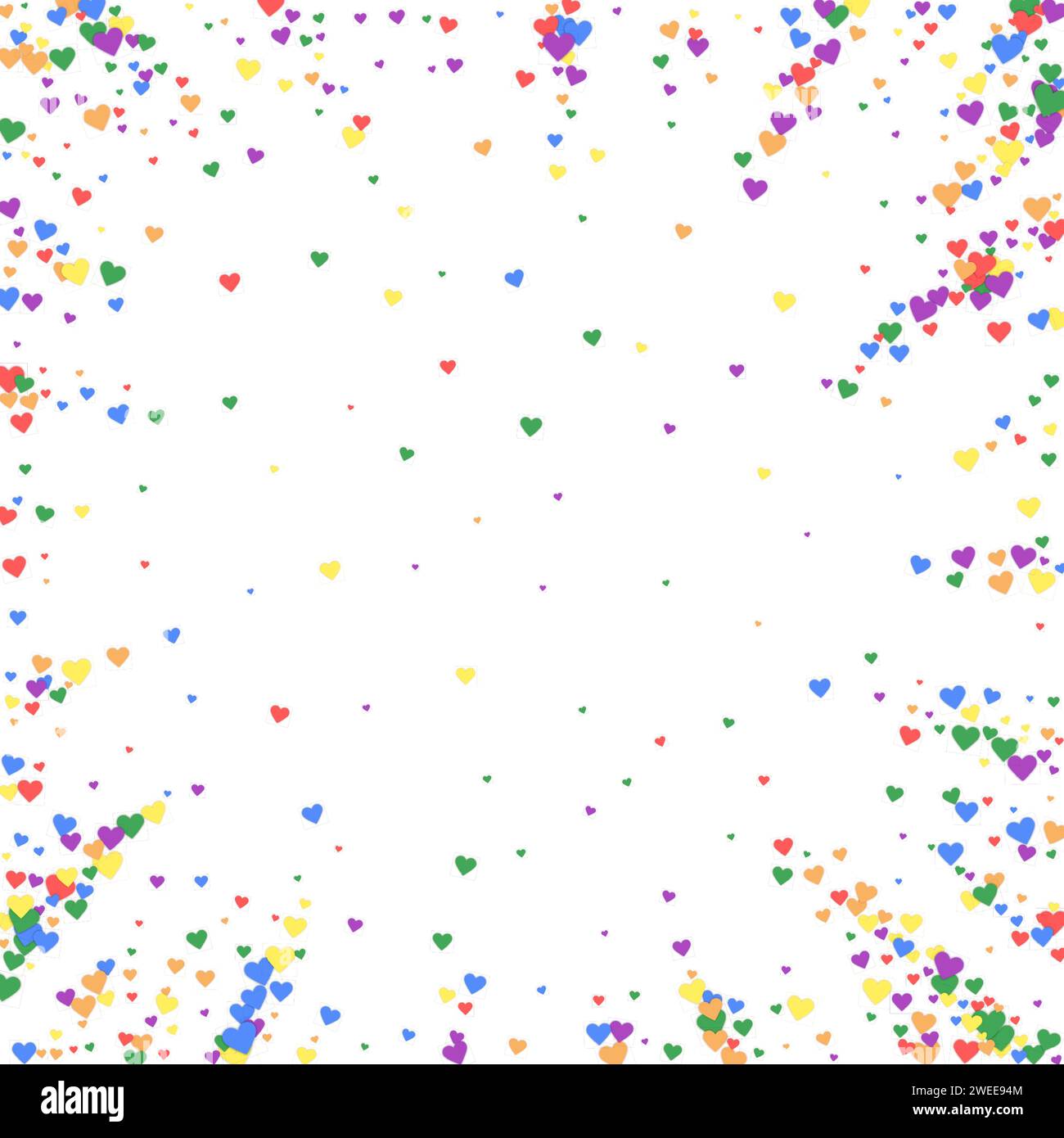 Valentine hearts, flying, falling down, floating. Rainbow colored ...