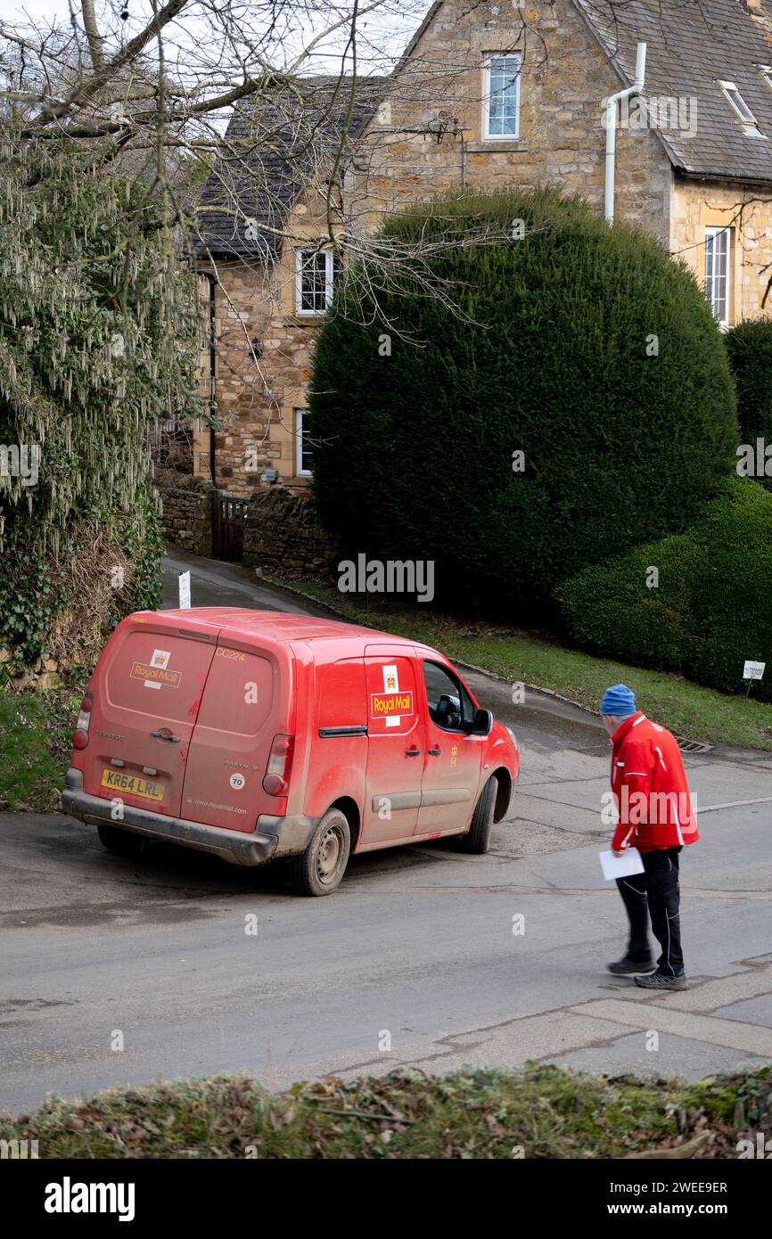 Royal Mail van and postman, Ebrington, Gloucestershire, England, UK ...