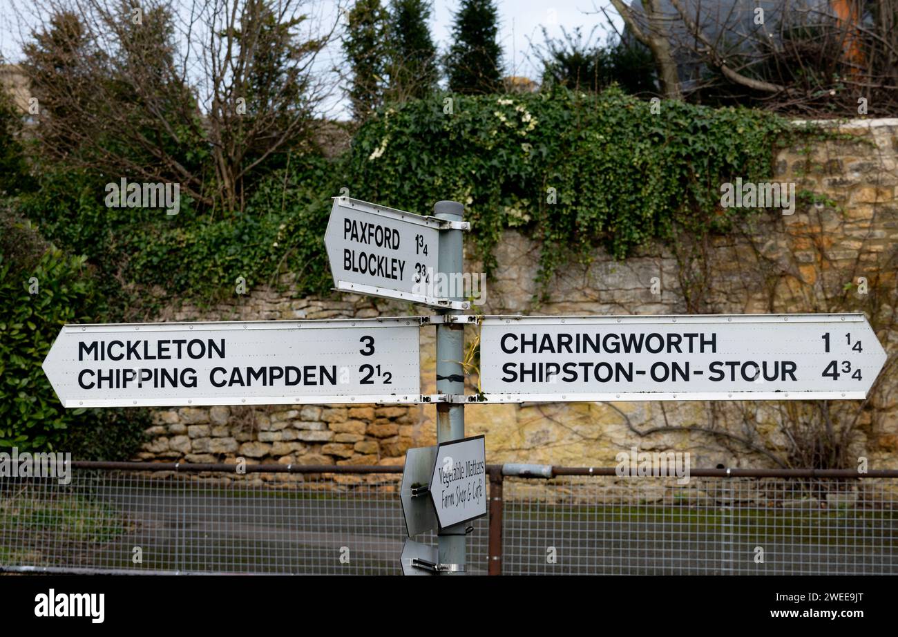 Road signs in Ebrington village, Gloucestershire, England, UK Stock ...