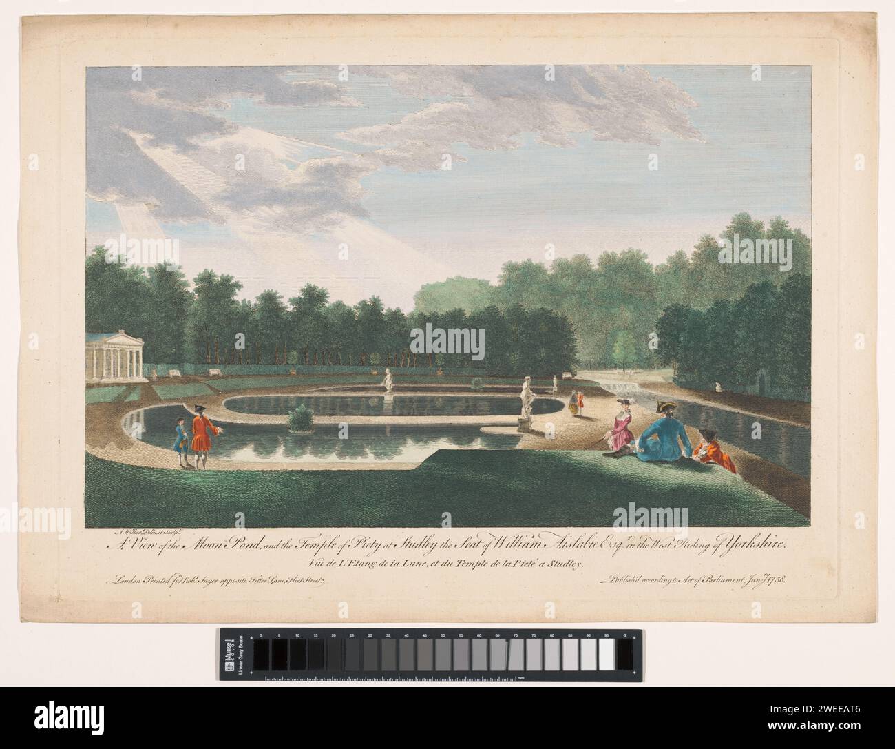 View of the Moon Pond and the Temple of Peter in Studley Royal Park in Yorkshire, Robert Sayer ...