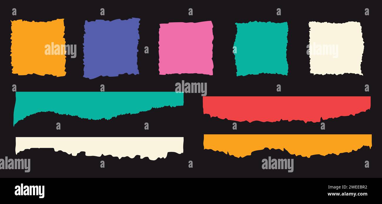 Rough paper edge set. Rectangle torn shape, border, piece sticker ...