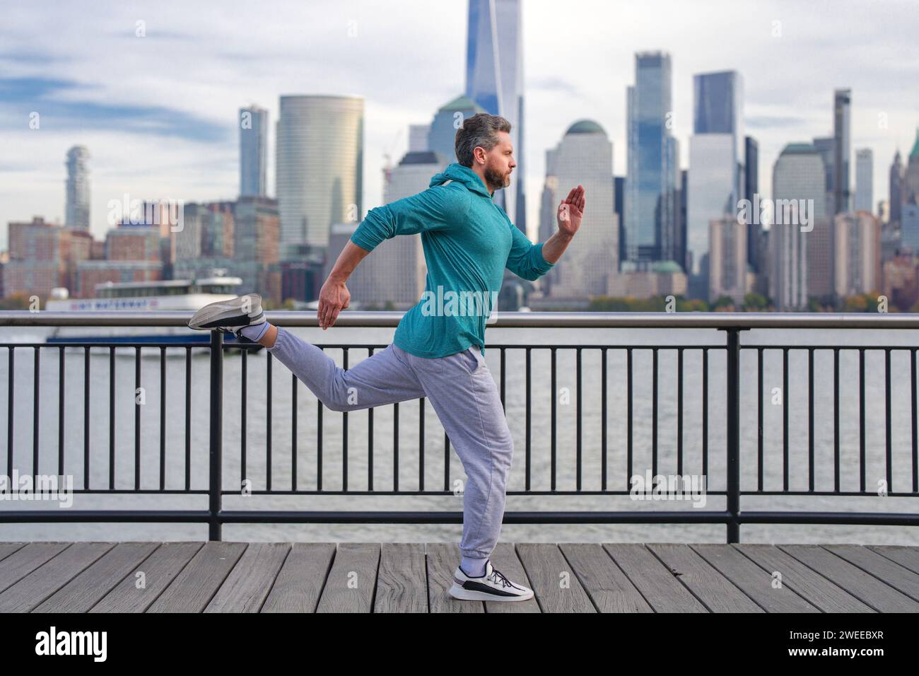Run. Healthy Man running in New York City. Fitness sport, man runner is ...