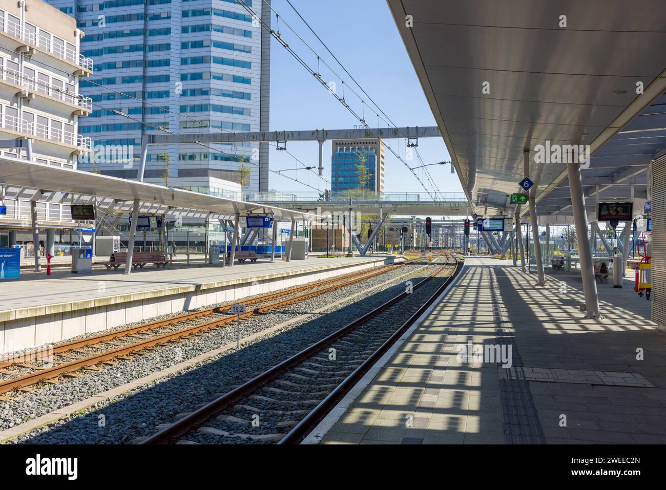 Platforms and railway track at Utrecht Central railway station in the ...