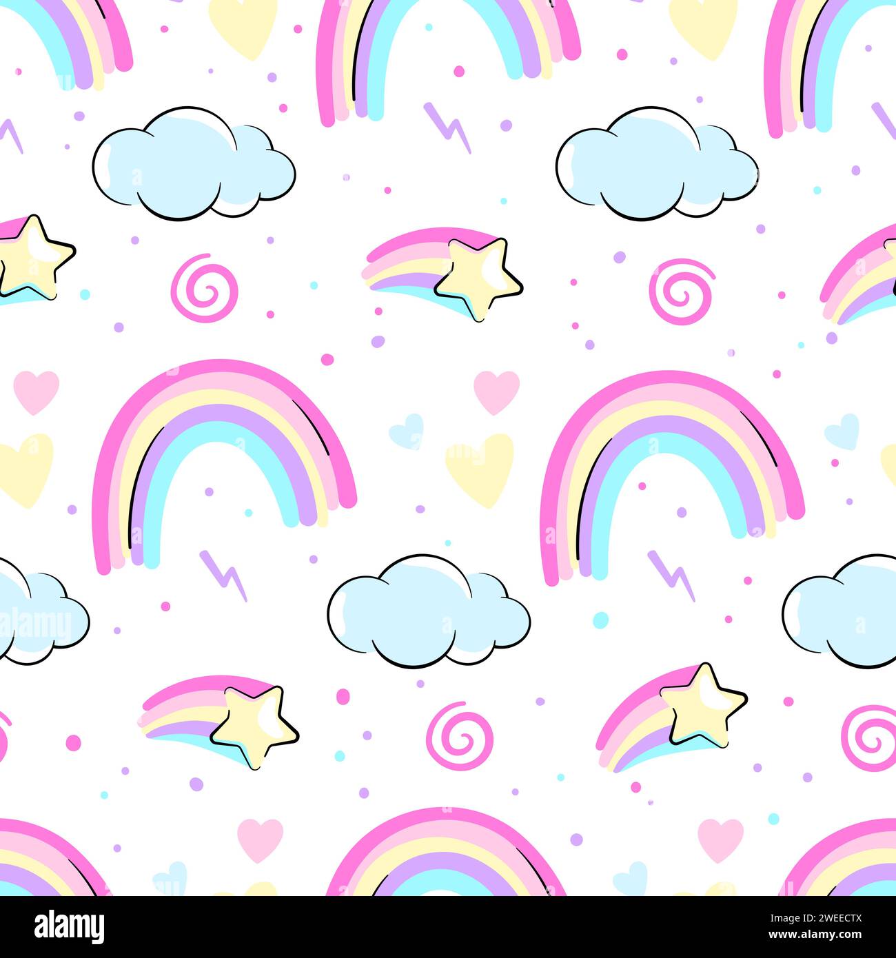Rainbows and stars seamless pattern, kids background, doodle vector ...