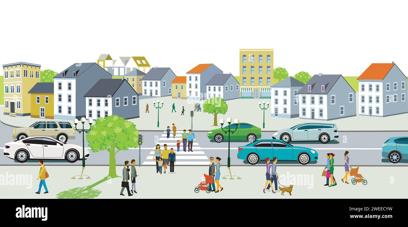Road traffic with pedestrians, illustration Stock Vector Image & Art ...