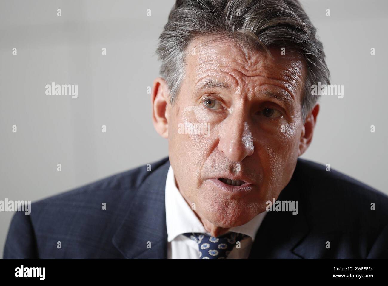 World Athletics President Sebastian Coe speaks during an interview in ...