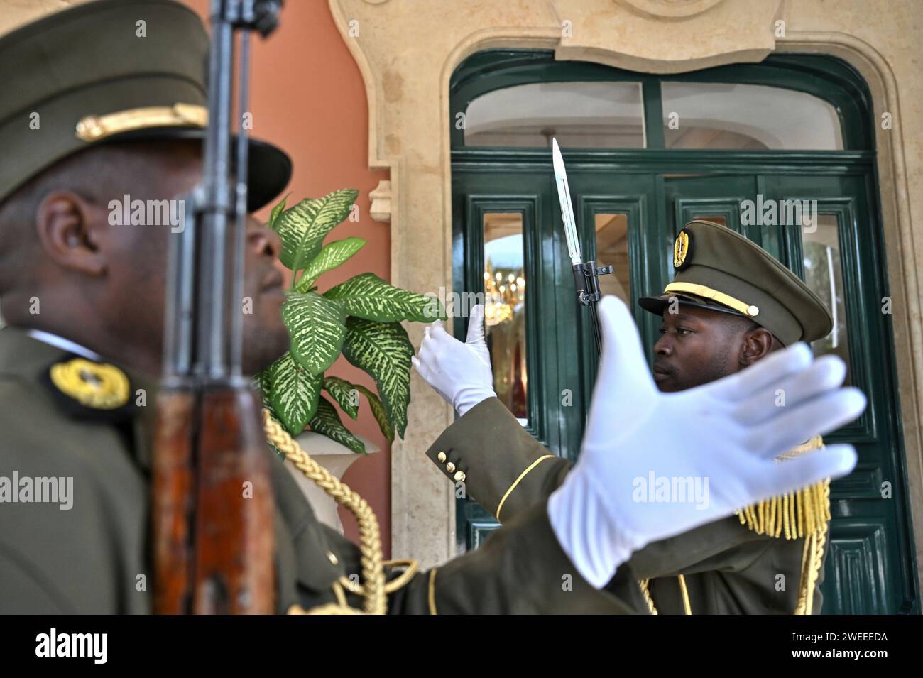 Guards attend a changing ceremony at the Presidential Palace during a ...