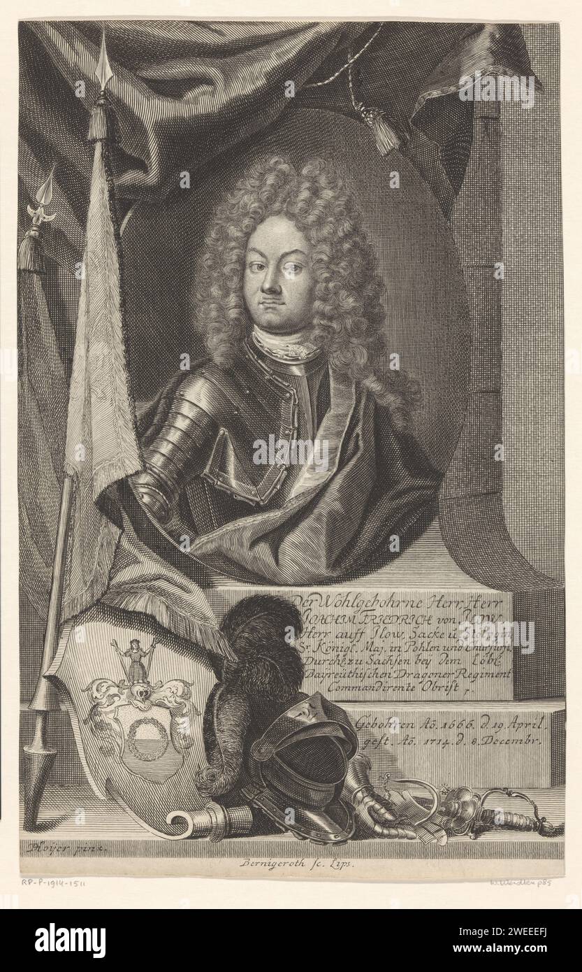 Portrait van Johann Friedrich von Ilow, Martin Bernigeroth, after David ...