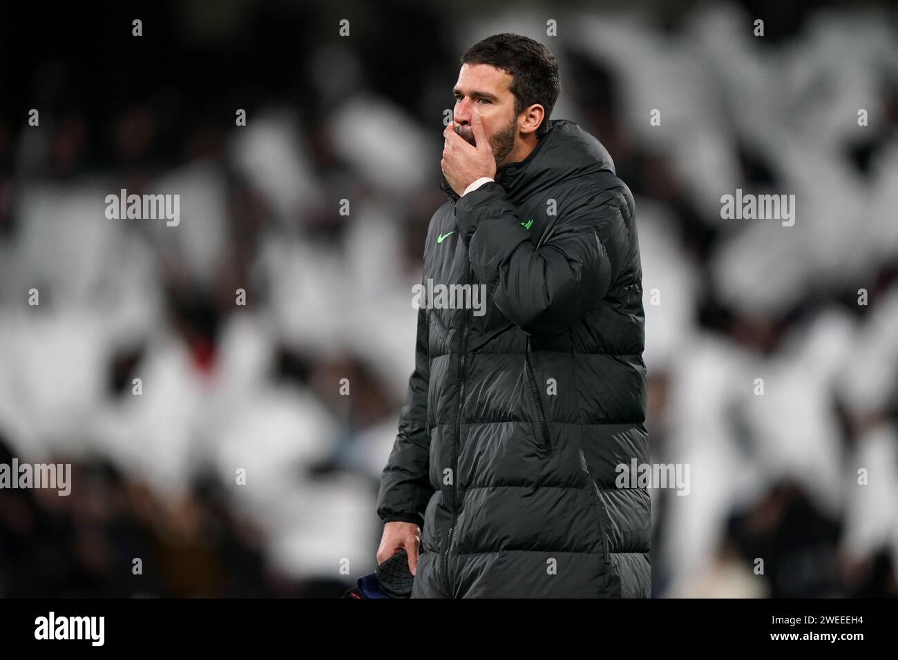 Liverpool goalkeeper Alisson Becker before the Carabao Cup semi final ...