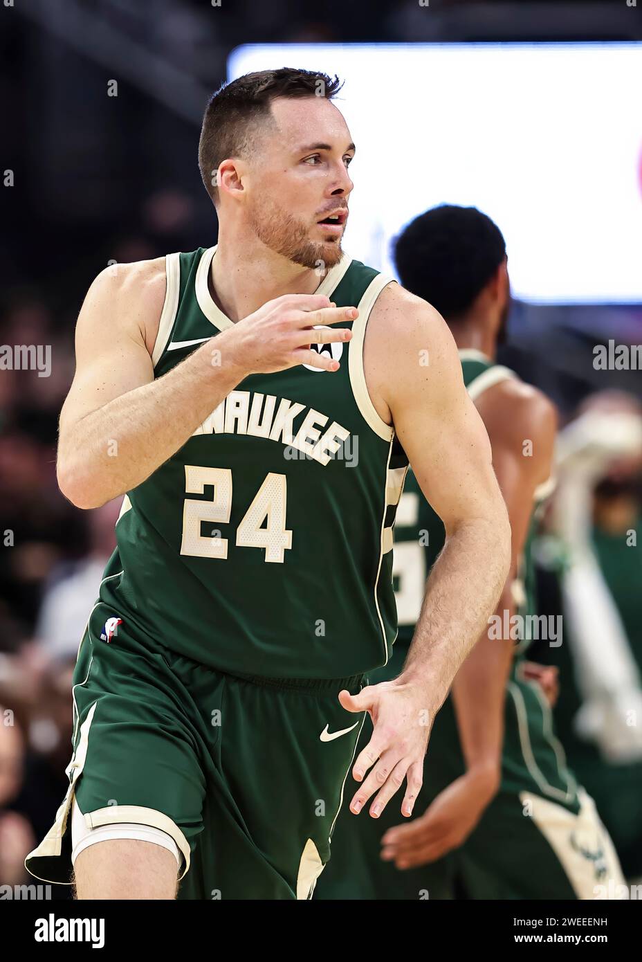 Milwaukee, USA. 24th Jan, 2024. Milwaukee Bucks guard Pat Connaughton ...