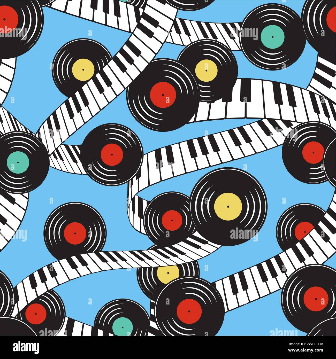 Piano keyboard, vinyl records, music seamless pattern, background Stock ...