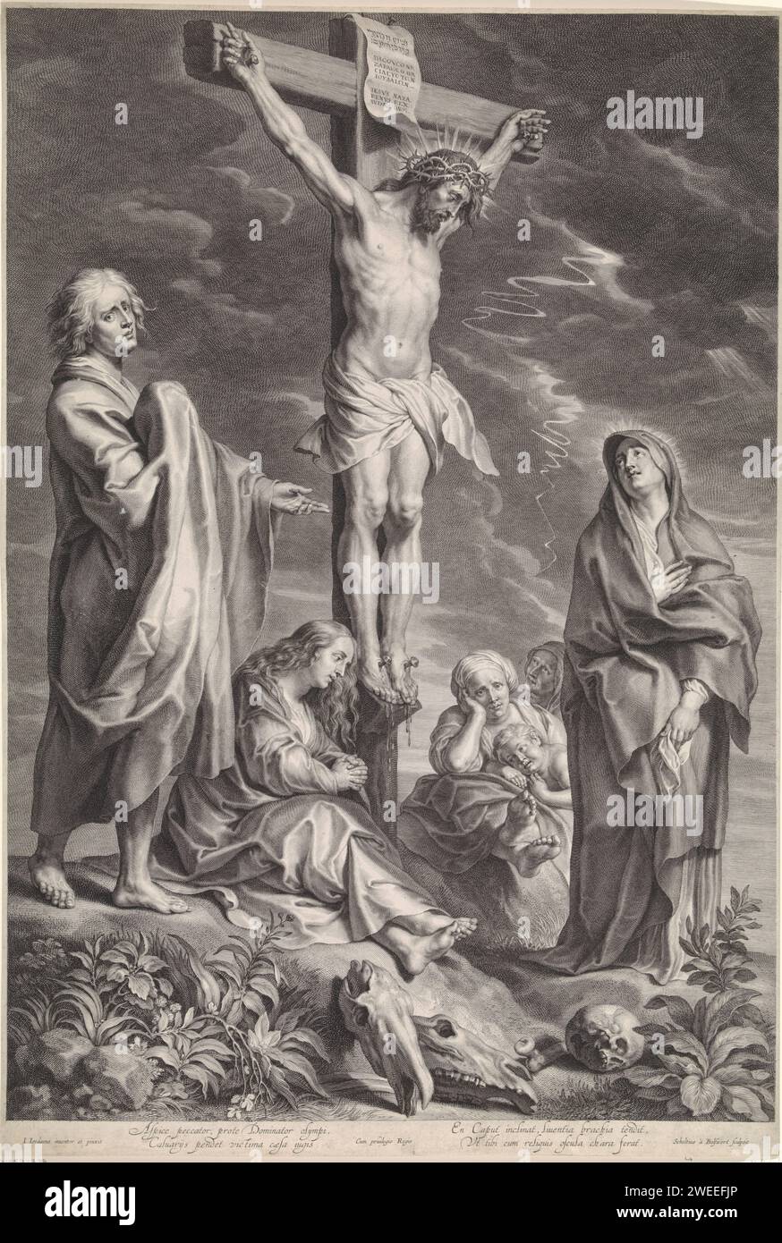 Christ on the cross, with Mary and John, Schelte Adamsz. Bolswert, after Jacques Jordaens, 1596 ...