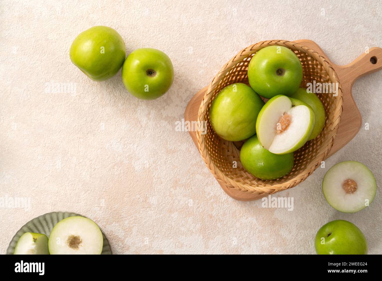 Fresh juicy delicious Taiwanese Milk Indian Jujube fruit in a basket on ...