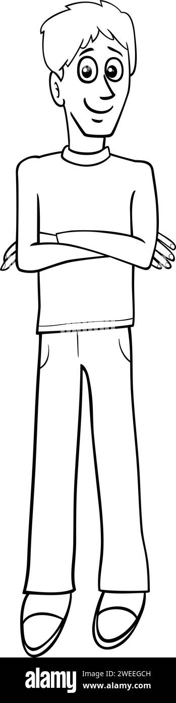 Cartoon illustration of young man or boy comic character coloring page ...