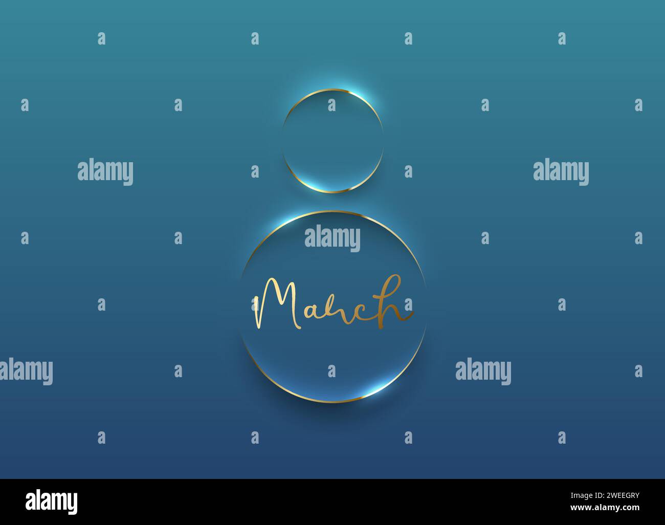 Minimalist blue soft 3D 8 shape abstract gold line frame design. March ...