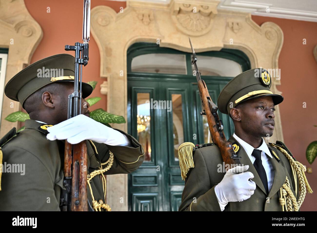 Guards attend a changing ceremony at the Presidential Palace during a ...