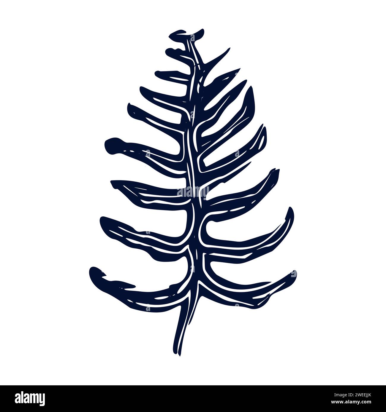 Handmade blockprint fern leaf vector motif clipart in folkart scandi ...