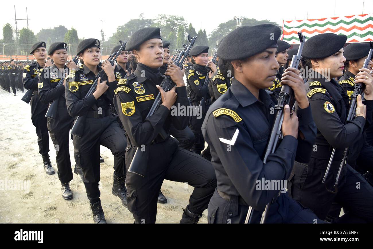 Guwahati, Guwahati, India. 24th Jan, 2024. Assam police commando taking ...