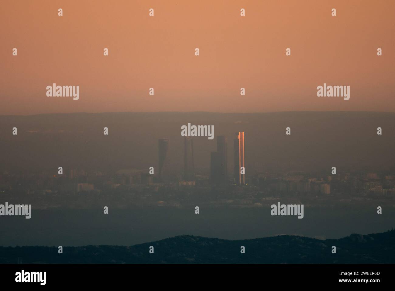 Madrid, Spain. 24th Jan, 2024. View of the skyline of Madrid with ...