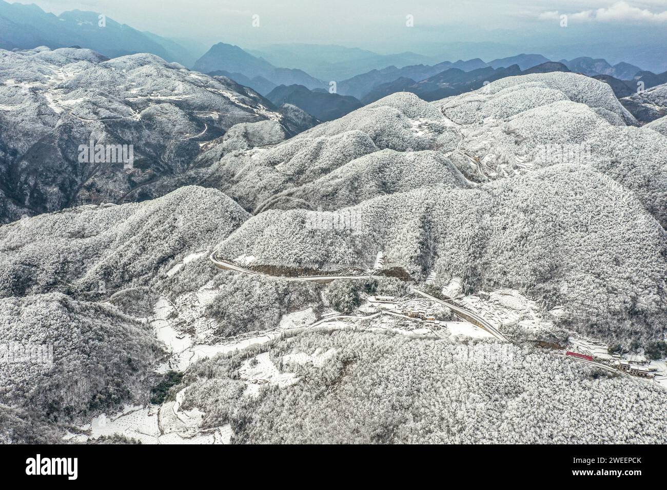 Chongqing. 24th Jan, 2024. An aerial drone photo taken on Jan. 24, 2024 ...