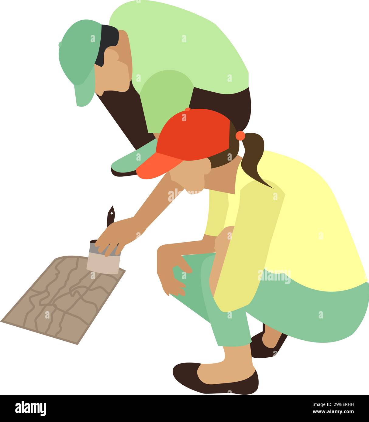 Team of archeologists excavating historical artifacts vector icon ...