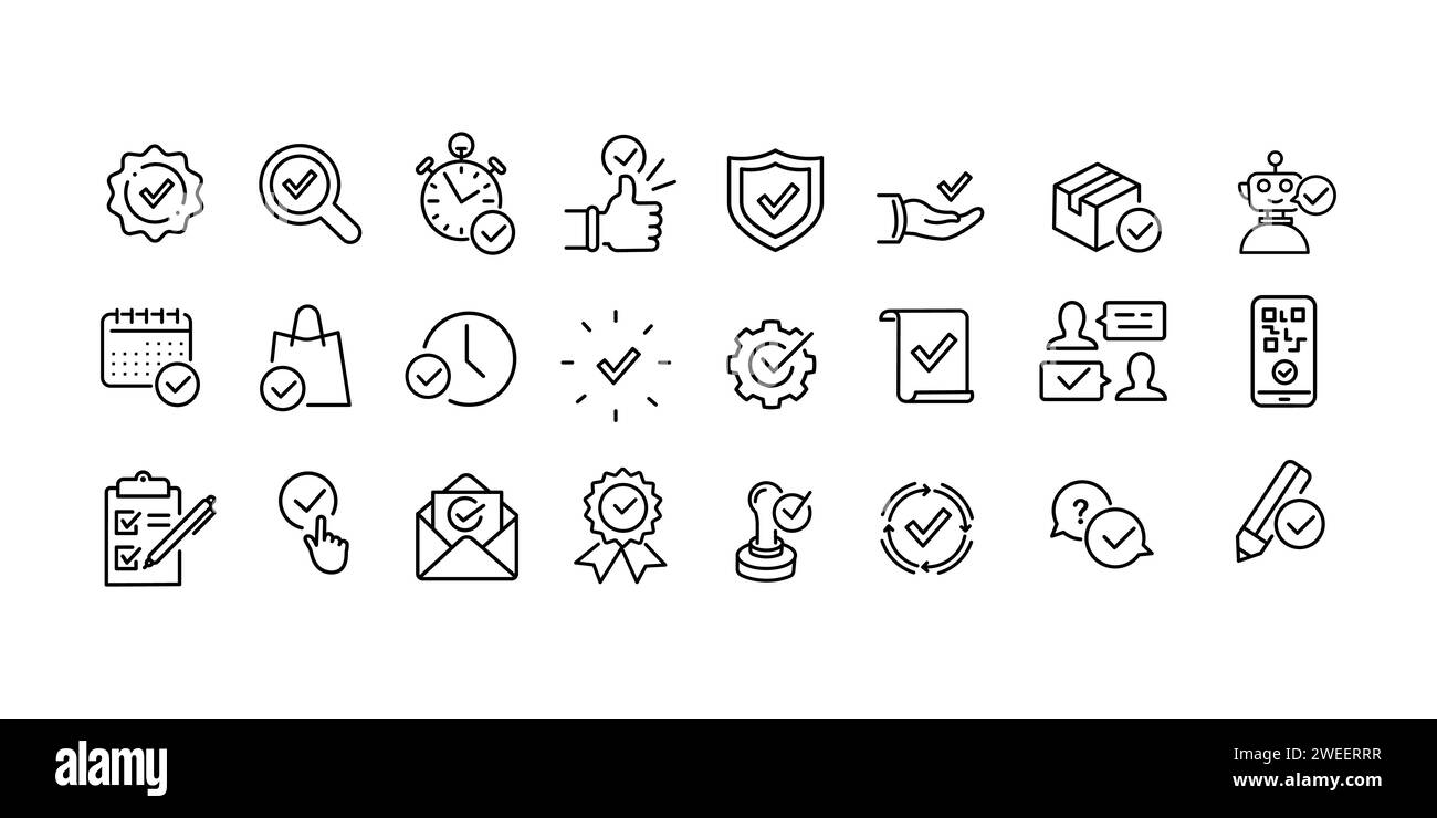 Approve line icons set. Modern thin line design. Outline symbols ... Approve line icons set. Modern thin line design. Outline symbols ...