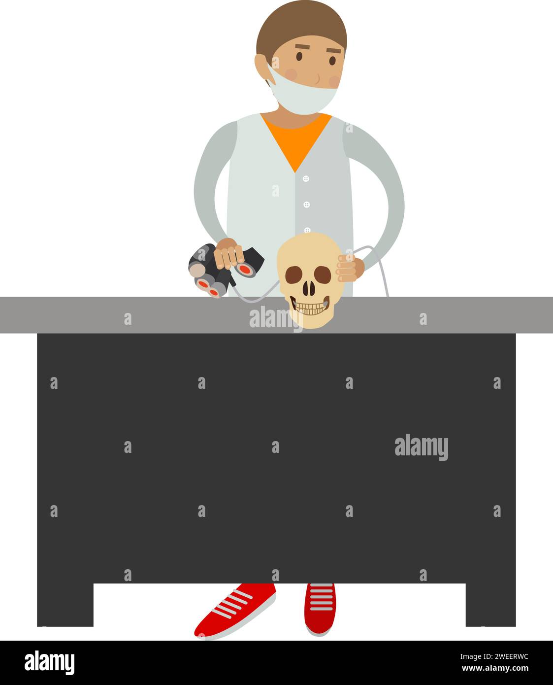 Archeologist lab worker cleaning human skull fossils vector icon ...